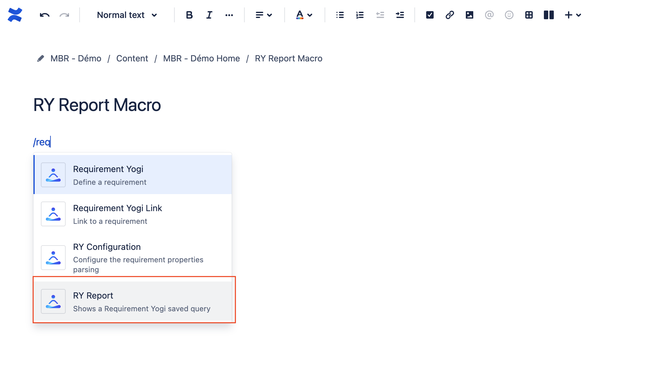 Report Macro: Insert a Traceability Matrix into a page